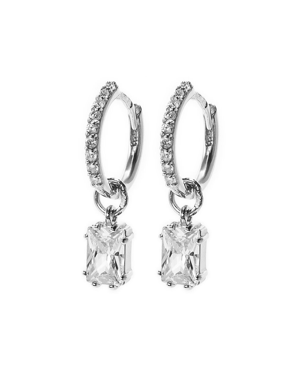 Серьги с подвесками, серебро, 925 проба, родирование, фианит