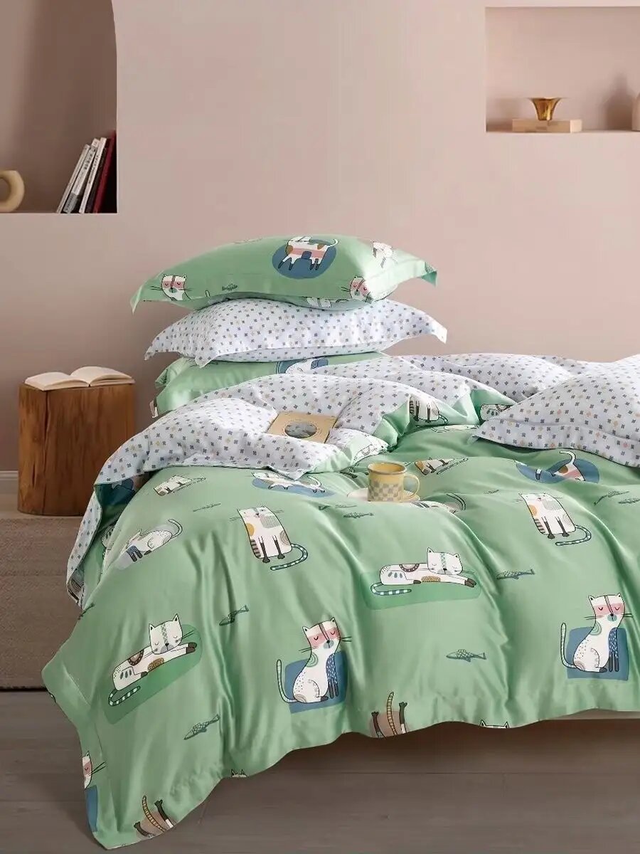 Постельное белье тенсель семейное с двумя пододеяльниками