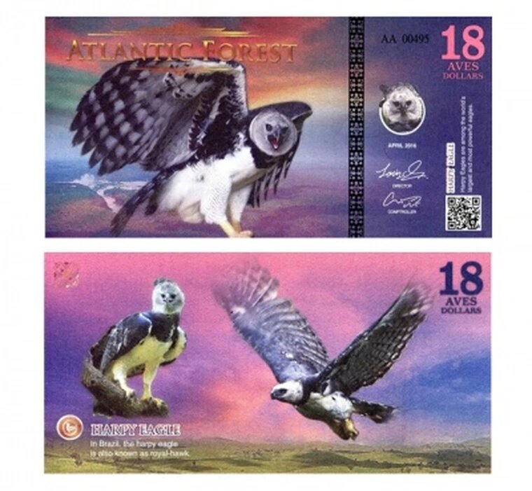 Атлантический лес 18 долларов 2016 орел гарпия, сувенирная копия, банкноты и купюры редкие коллекционные