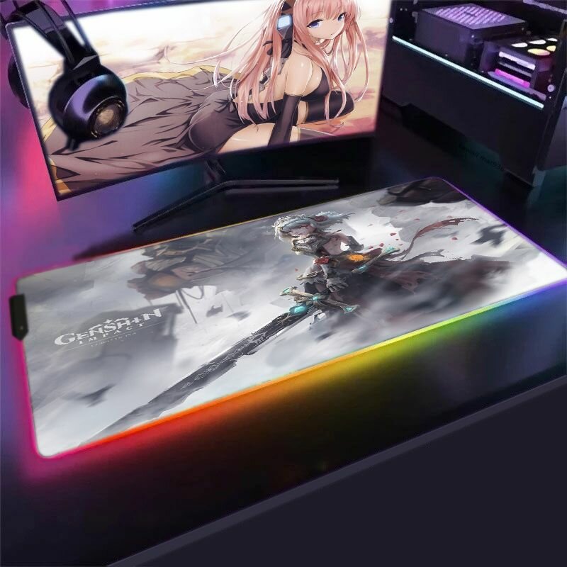 Игровой коврик Genshin Impact, для мыши, с RGB-подсветкой, 90 см x 40 см