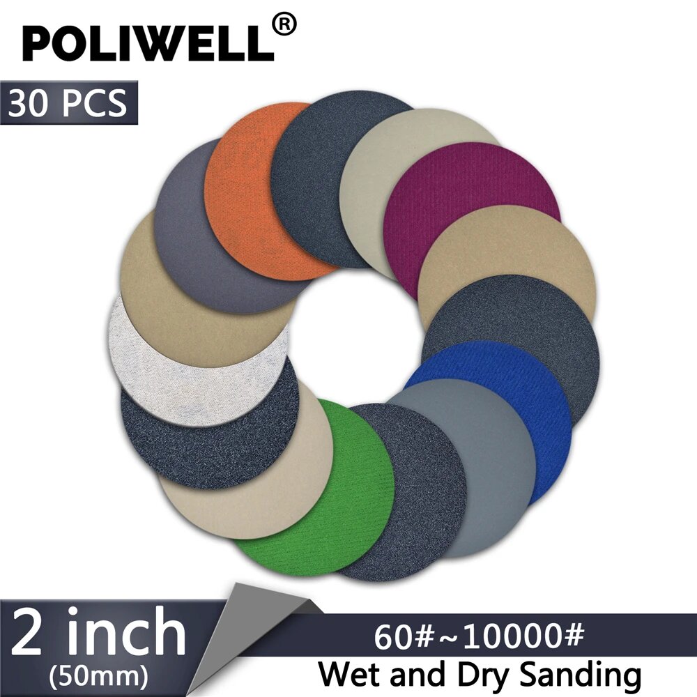 Шлифовальные диски POLIWELL 2 дюйма, 30 шт, зерно 80
