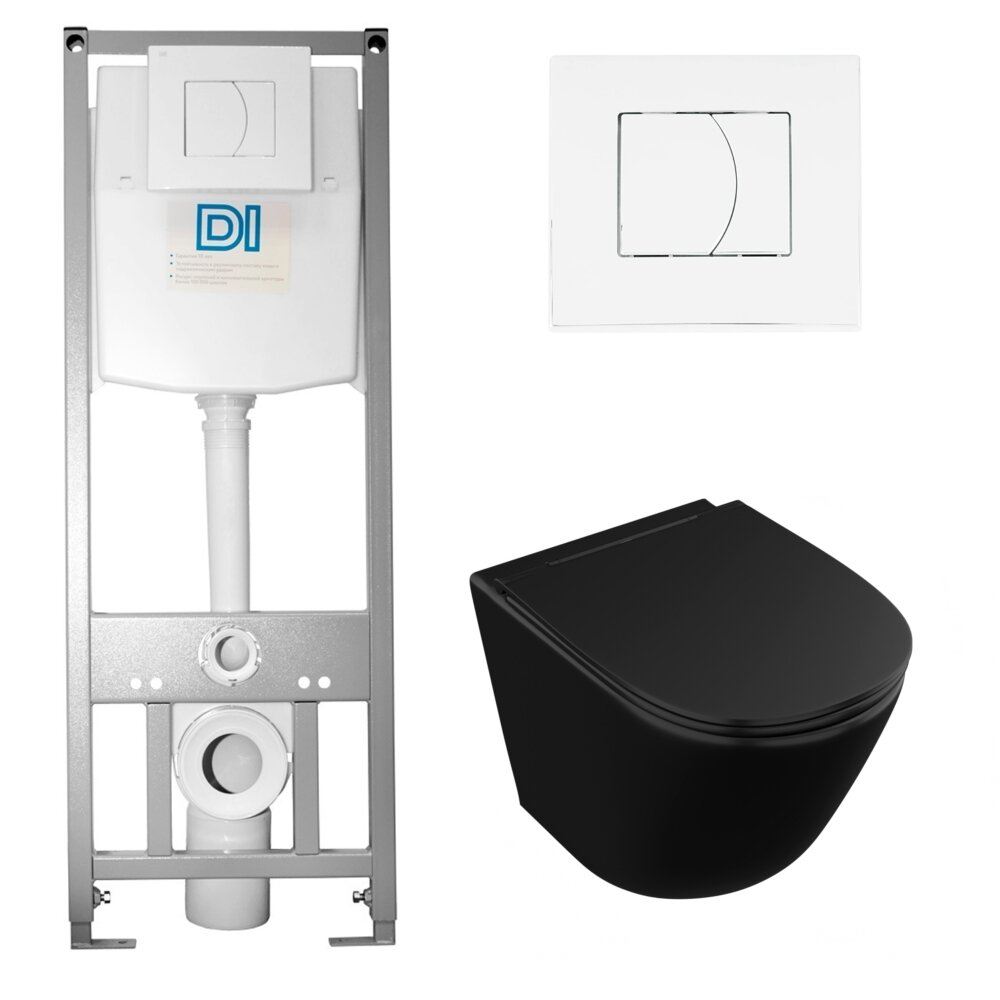 Комплект 3 в 1 инсталляция DI + Подвесной унитаз Owl 1975 Vind Cirkel-H Matt Black OWLT190305 черный с кнопкой белой Тип 2-Б-DI + OWLT190305