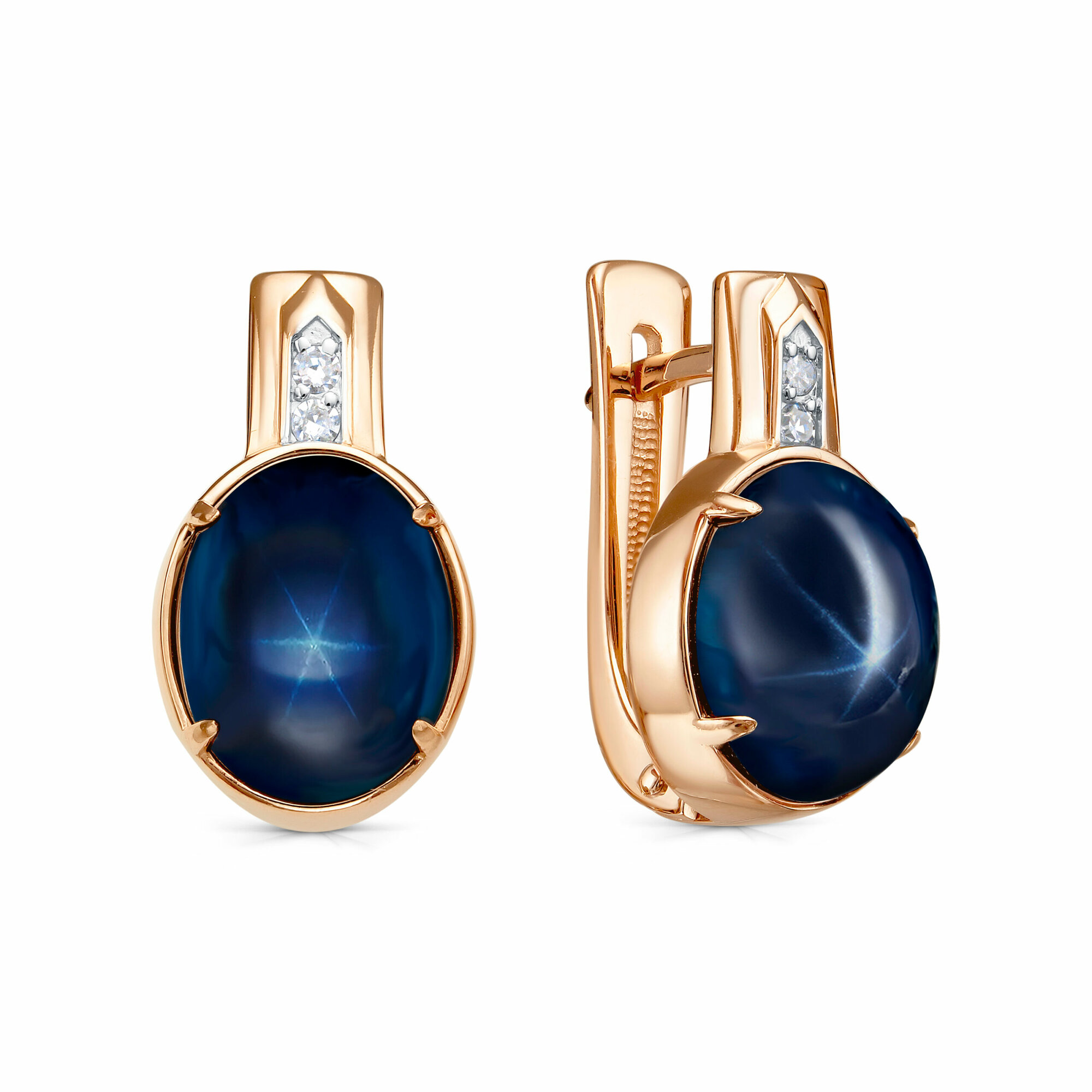 Серьги, красное золото, 585 проба, сапфир, бриллиант