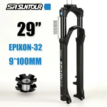 SR SUNTOUR EPIXON 2024 Новый горный велосипед с пневматической подвеской, ход 100 мм, QR, 9X100 мм, передняя вилка для велосипеда 29 дюймов, черная (плечевой контроль)