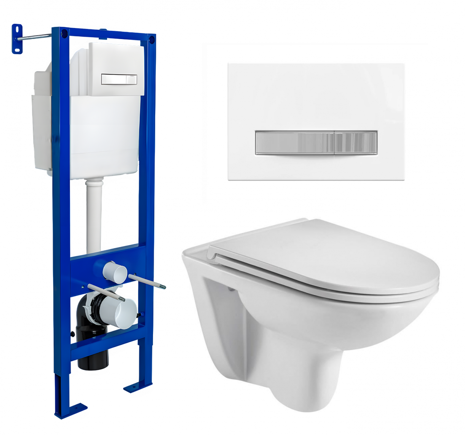Комплект 3 в 1 инсталляция Berges Atom Line 410 + Подвесной унитаз WeltWasser Baarbach 004 GL-WT + кнопка белая, хром