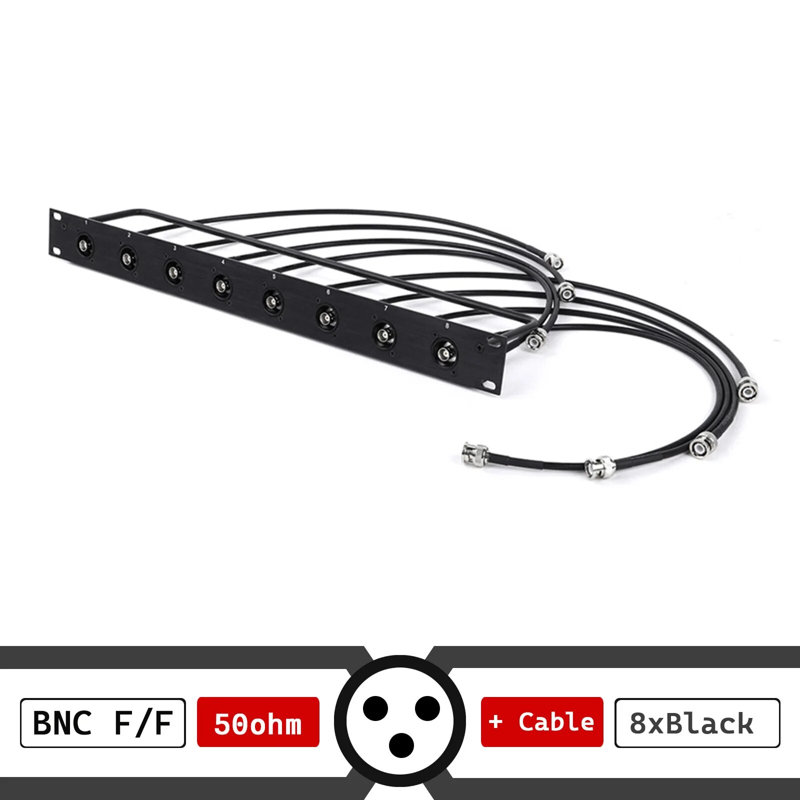 Перемычка BNC F/F 8-канальная, черная, RG58 Cable-0.5M