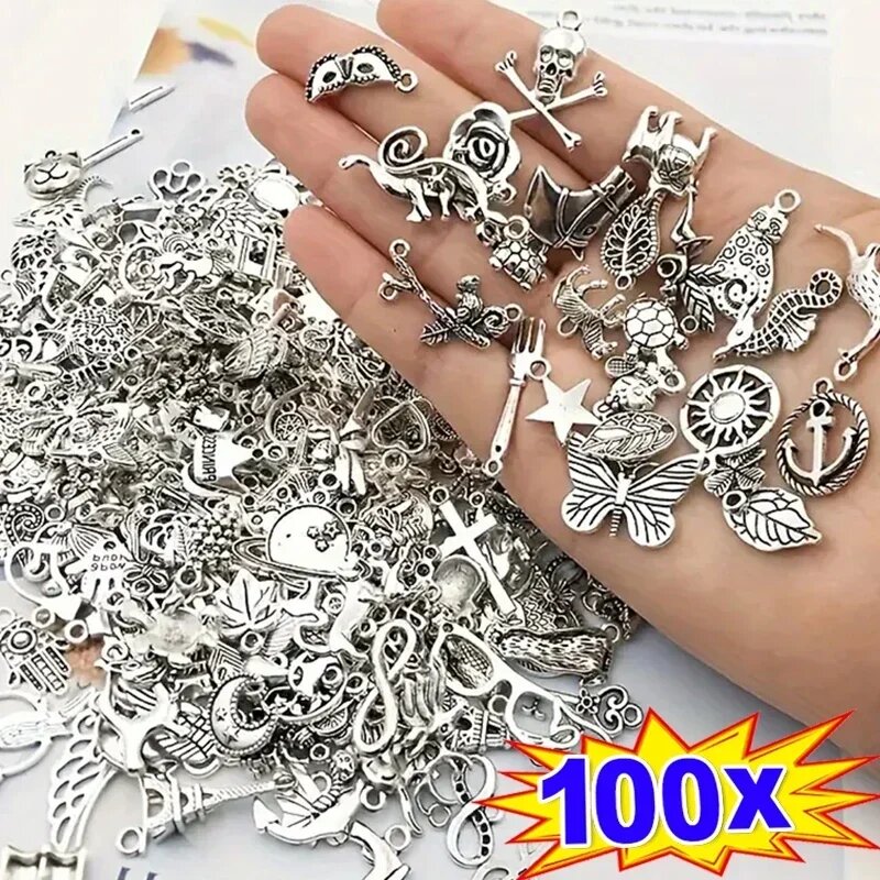 Подвески металлические серебряные винтажные 100 шт
