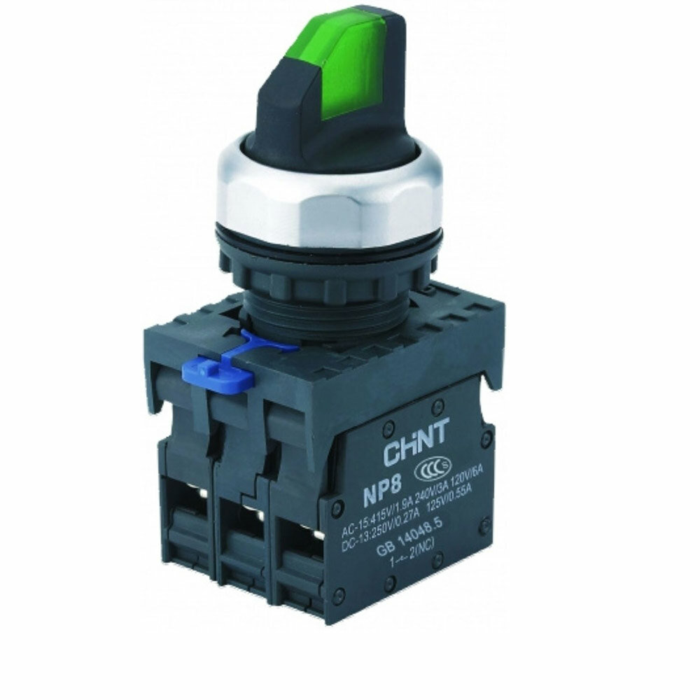 Переключатель с подсветкой NP8-11XD/213, 2 полож. с фиксац, 1НО+1НЗ зел. AC110В-230В(LED) IP65 (R) Chint - CH-667149