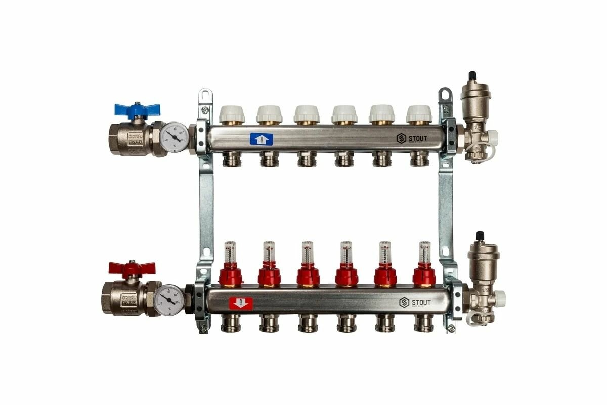 Коллектор из нержавеющей стали в сборе с расходомерами STOUT 6 выхода