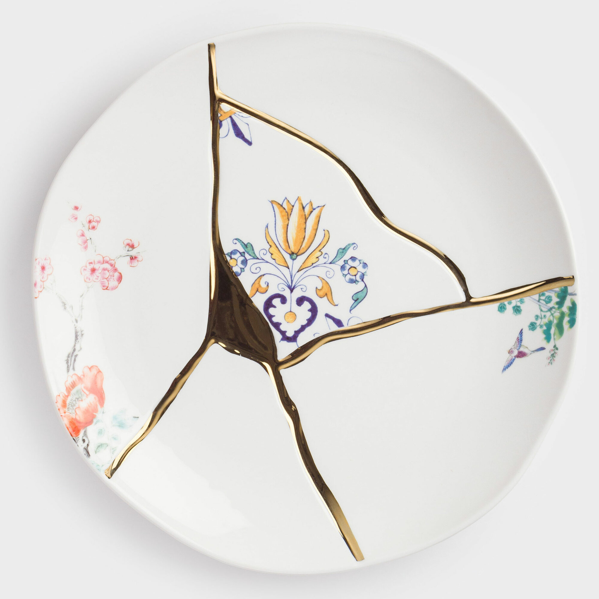 Тарелка обеденная, 27 см, фарфор N, бело-золотистая, Кинцуги, Kintsugi, Kuchenland