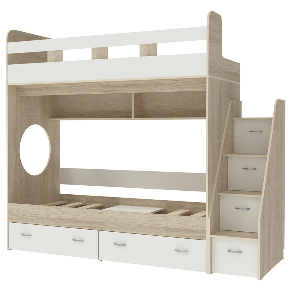 Двухъярусная кровать Юниор 1 90x200 Дуб Сонома Белый