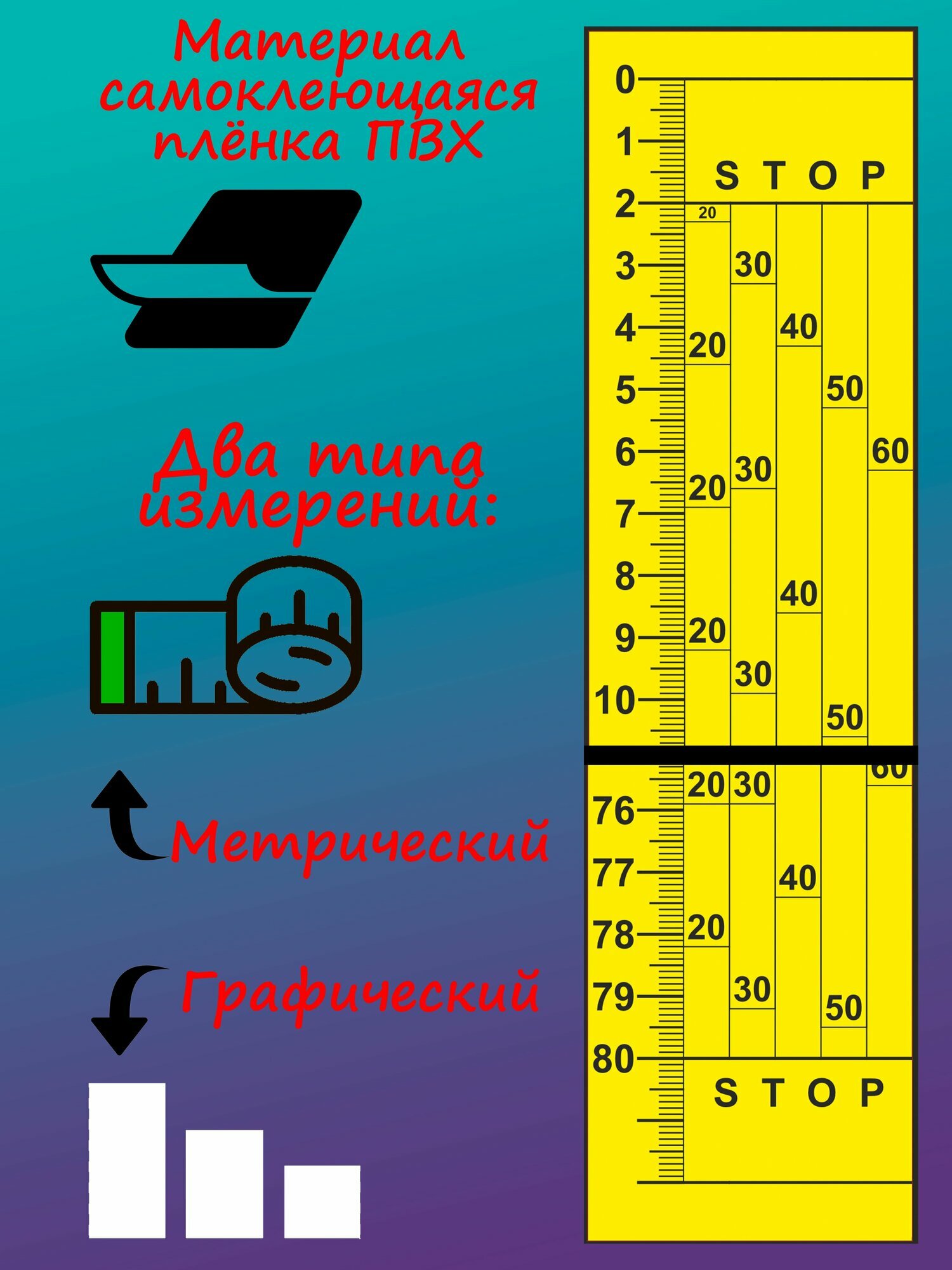 Линейка-наклейка для пилорамы 85см, 5 размеров распила, пропил 3мм
