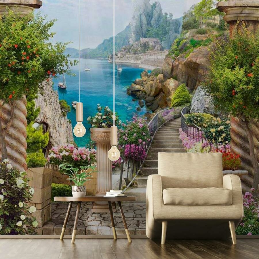 Фотообои 3д арка с видом на море 7-204-Акция-Флок 262 x 172 см (ВхШ) Бесшовные, флизелиновые, влагостойкие обои