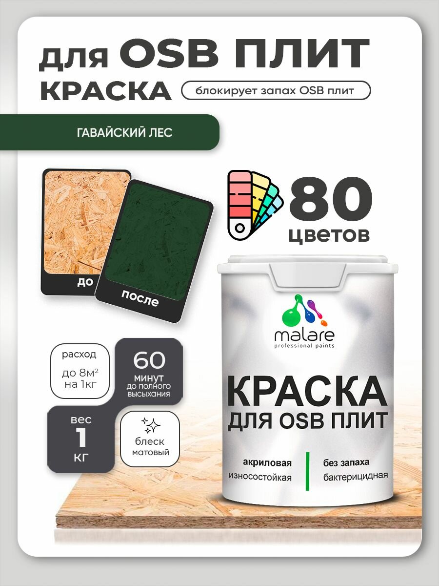 Акриловая краска для ОСБ плит Malare для дерева для наружных и внутренних работ, быстросохнущая без запаха матовая, георгин, 1 кг