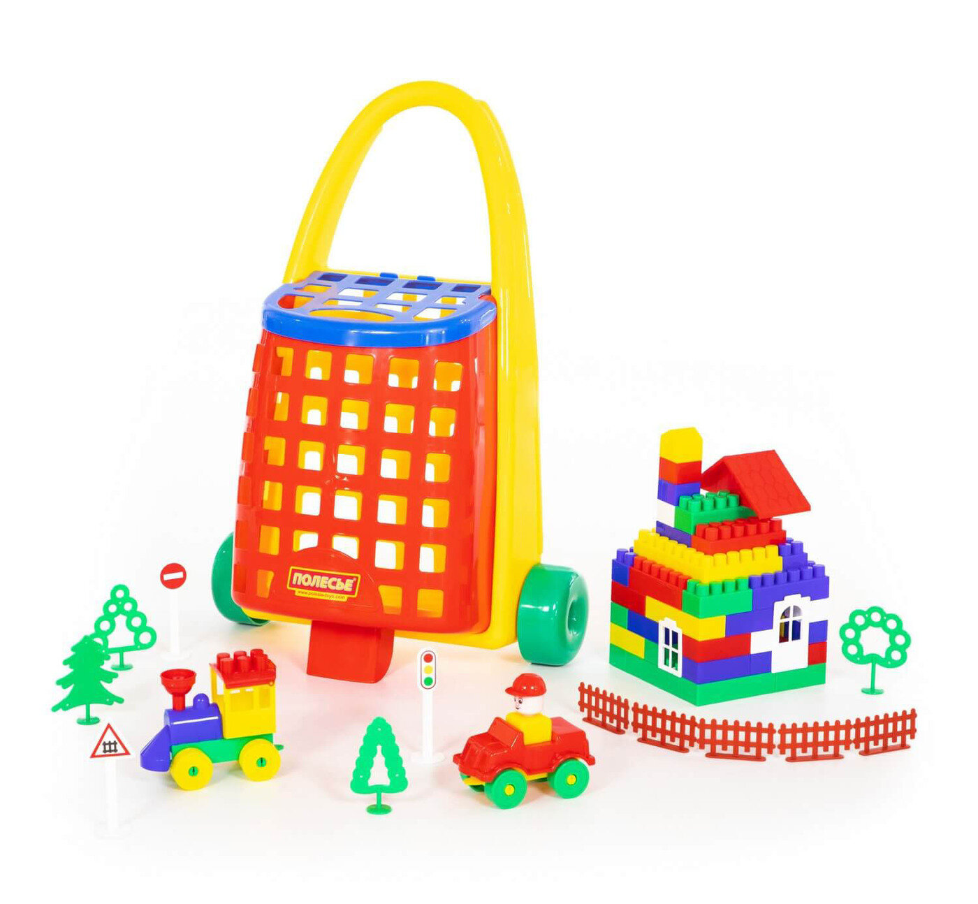 Конструктор Полесье "Строитель" в тележке, 101 деталь (44372)