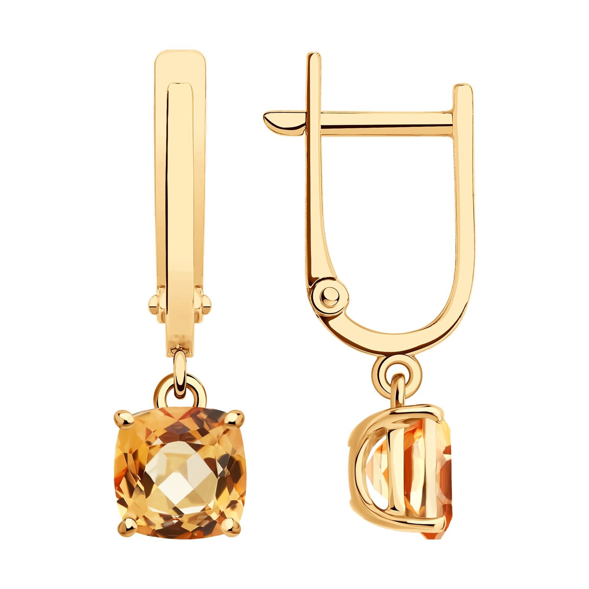 Серьги, красное золото, 585 проба, топаз