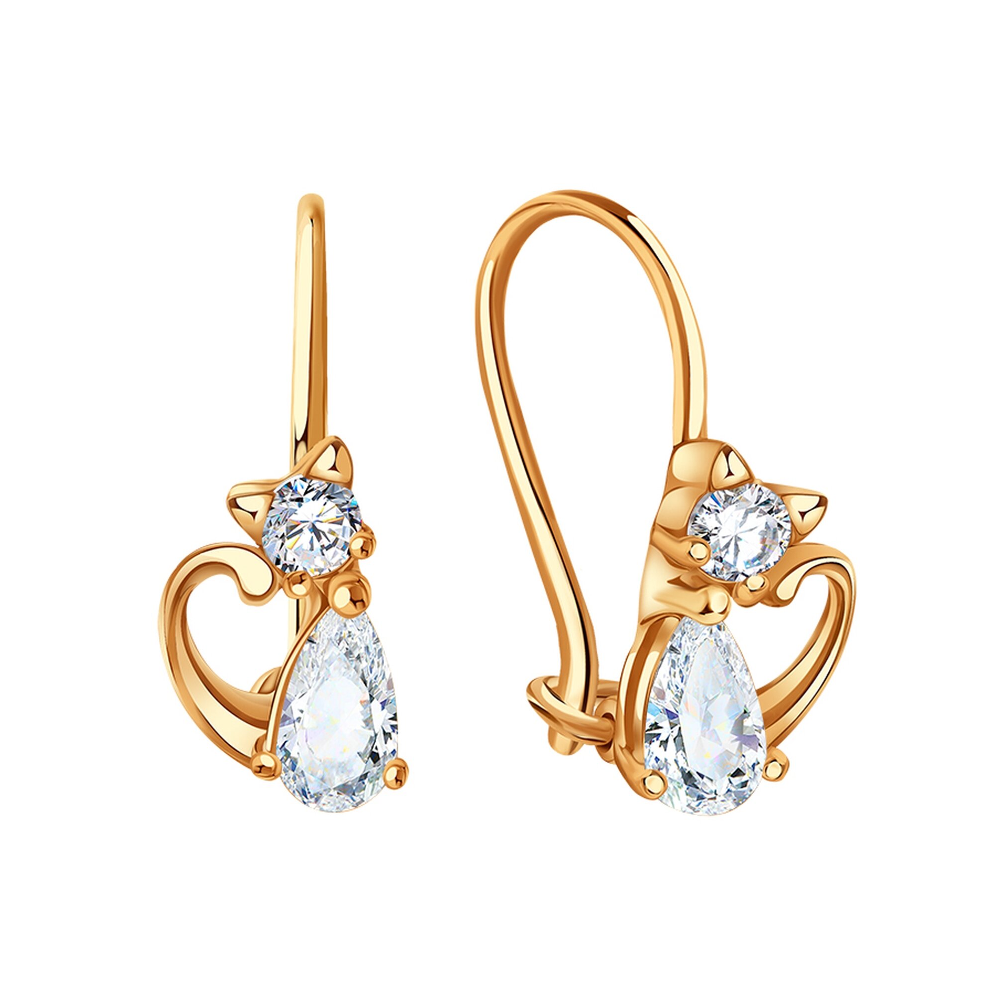 Серьги, красное золото, 585 проба, фианит