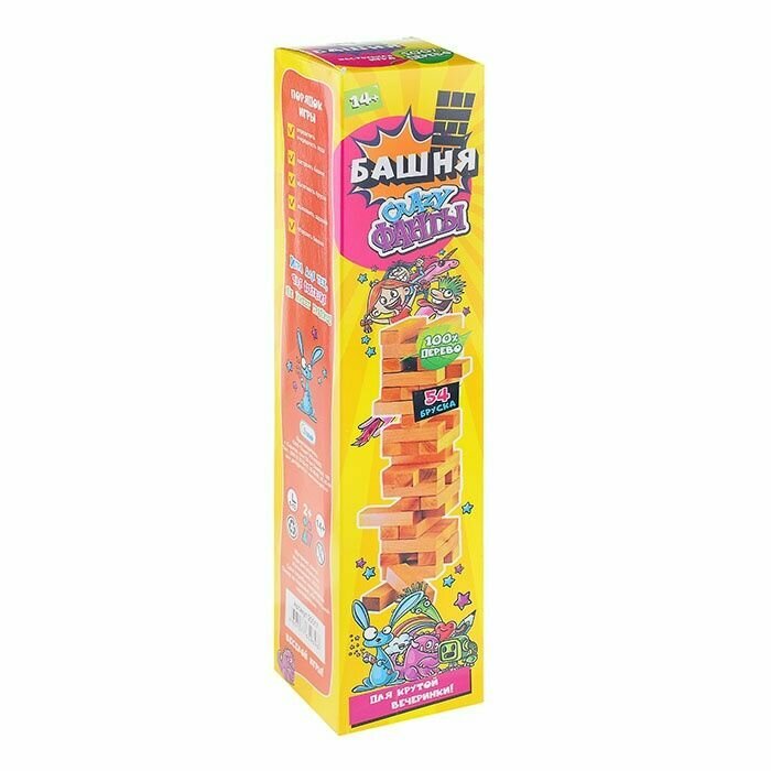 Настольная игра Гелий Башня 32,8х7,2 "Crazy фанты" 54 бруска с заданиями, размер одного 7х2 см (20017)