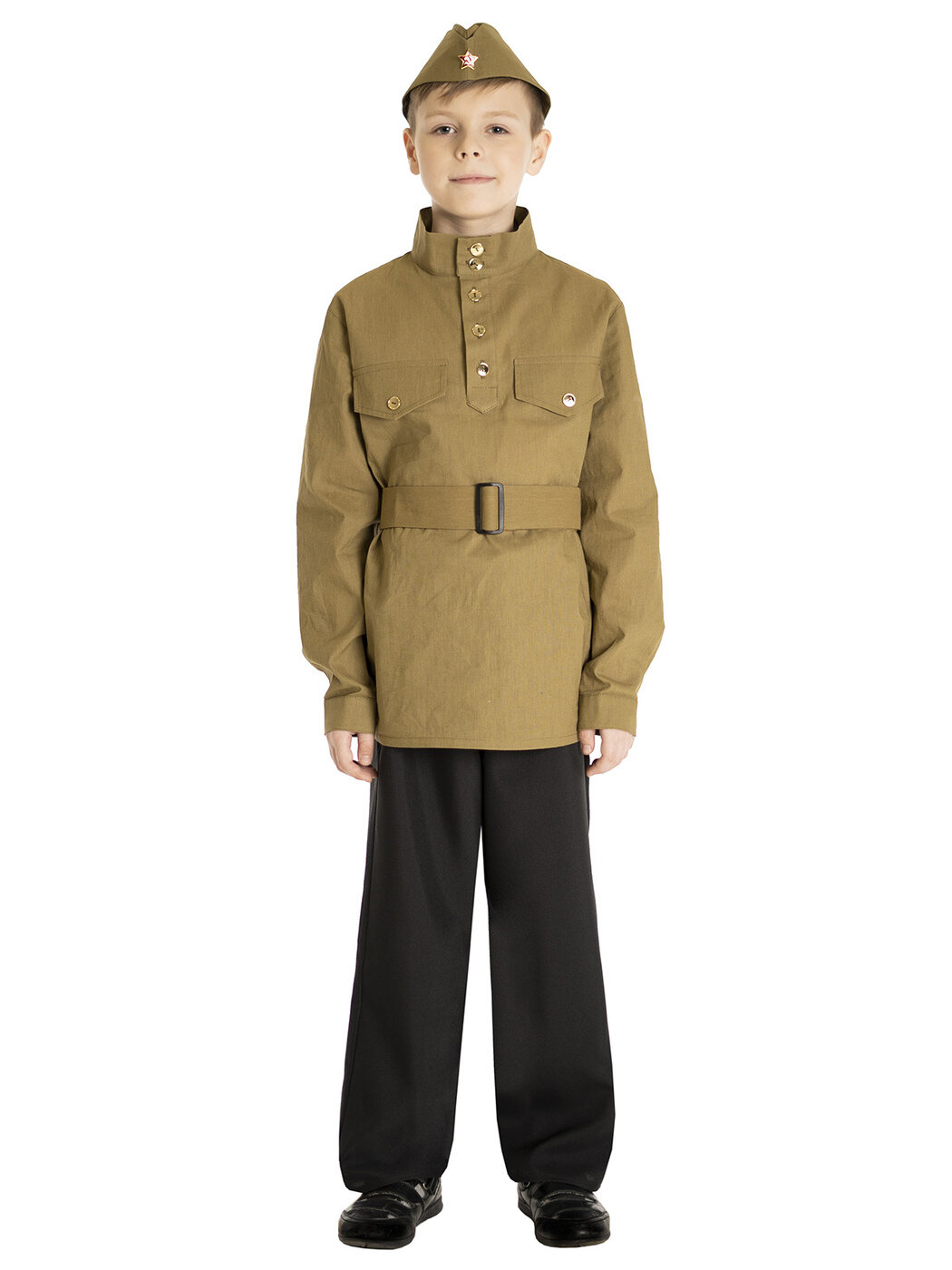 Военная гимнастерка с пилоткой и поясом для подростков р.152-158 (р.38-40) бязь, хаки