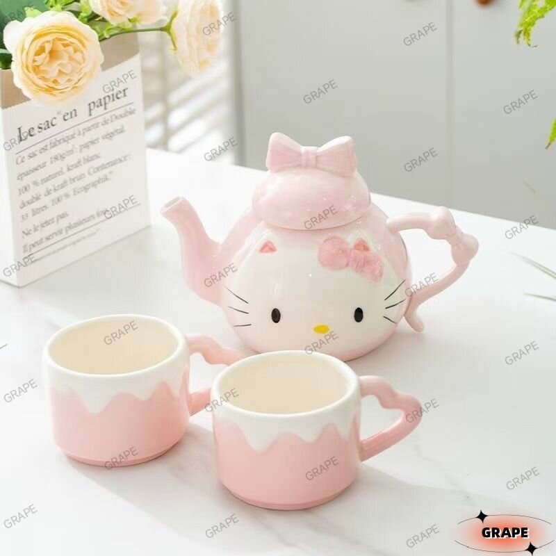 Милый керамический чайник Hello Kitty, индивидуальный набор для дома, устойчивый к высоким температурам, полный набор, большая емкость
