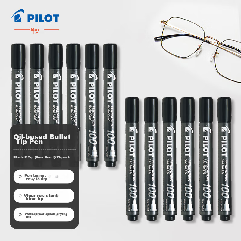 PILOT Oil-Based Marker Pen, Round Tip, Quick-Drying, SCA-100 1mm Black, 12-Pack