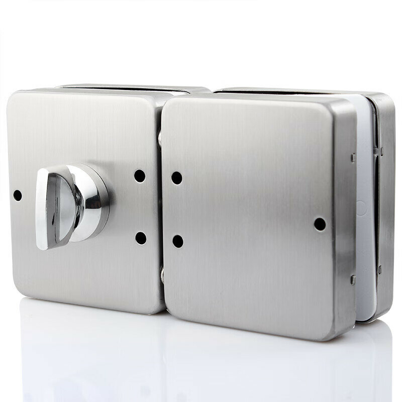 Aoben Glass Door Lock 304 Stainless Steel Non-Drilling Door Lock with Deadbolt Button 828 Double Door Brushed Steel