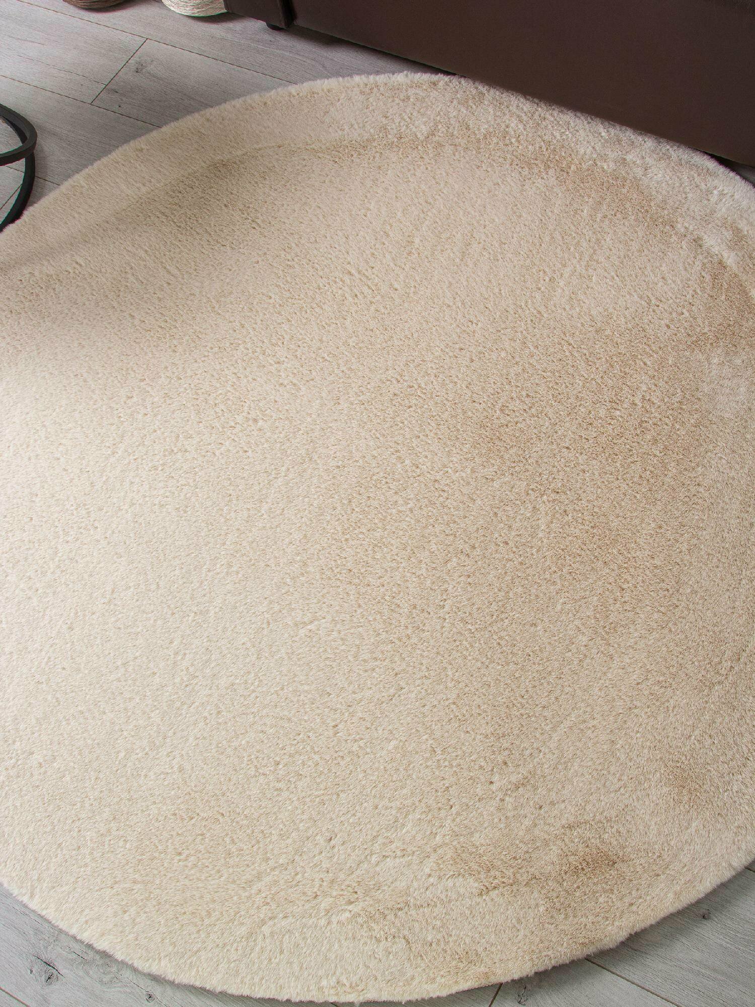 Ковер Круглый 160х160 см бежевый однотонный ворс 20 мм шегги 341985 KoverVDom