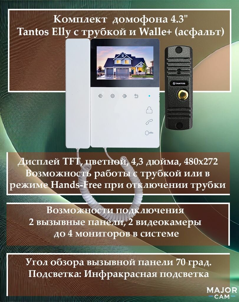 Комплект видеодомофона Elly с трубкой и WALLE+ (асфальт)