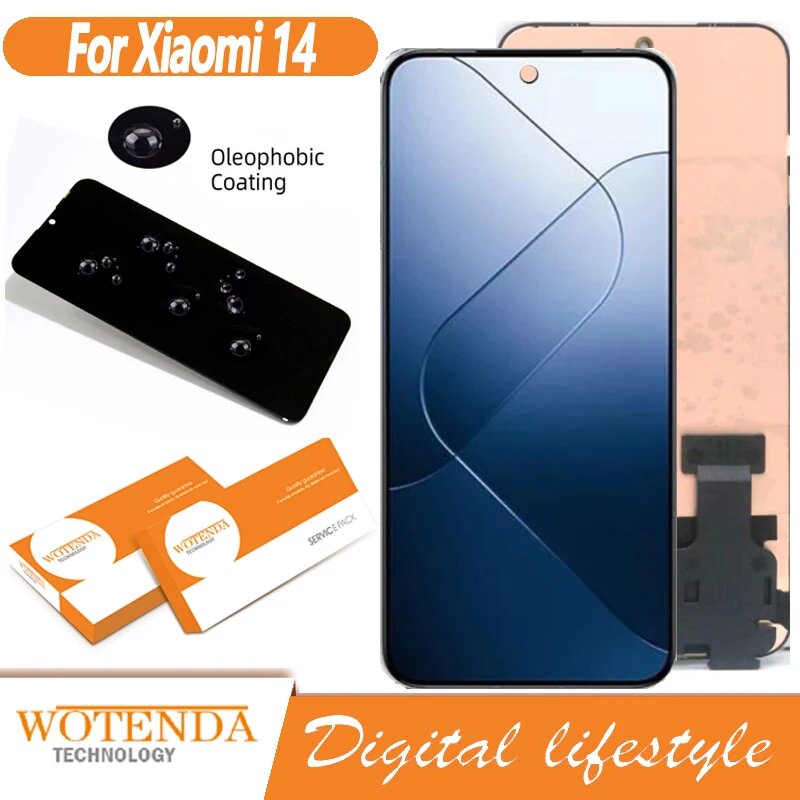 6,36-дюймовый сенсорный AMOLED-дисплей для Xiaomi 14, ЖК-дисплей Mi 14, 23127PN0CC, Black With Frame