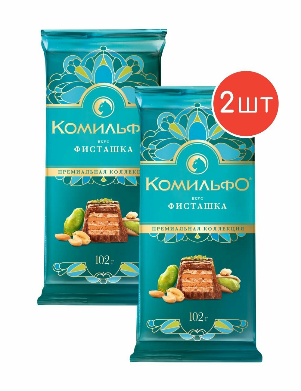 Шоколад молочный и белый Комильфо с вафлей, со вкусом фисташки 102г 2шт