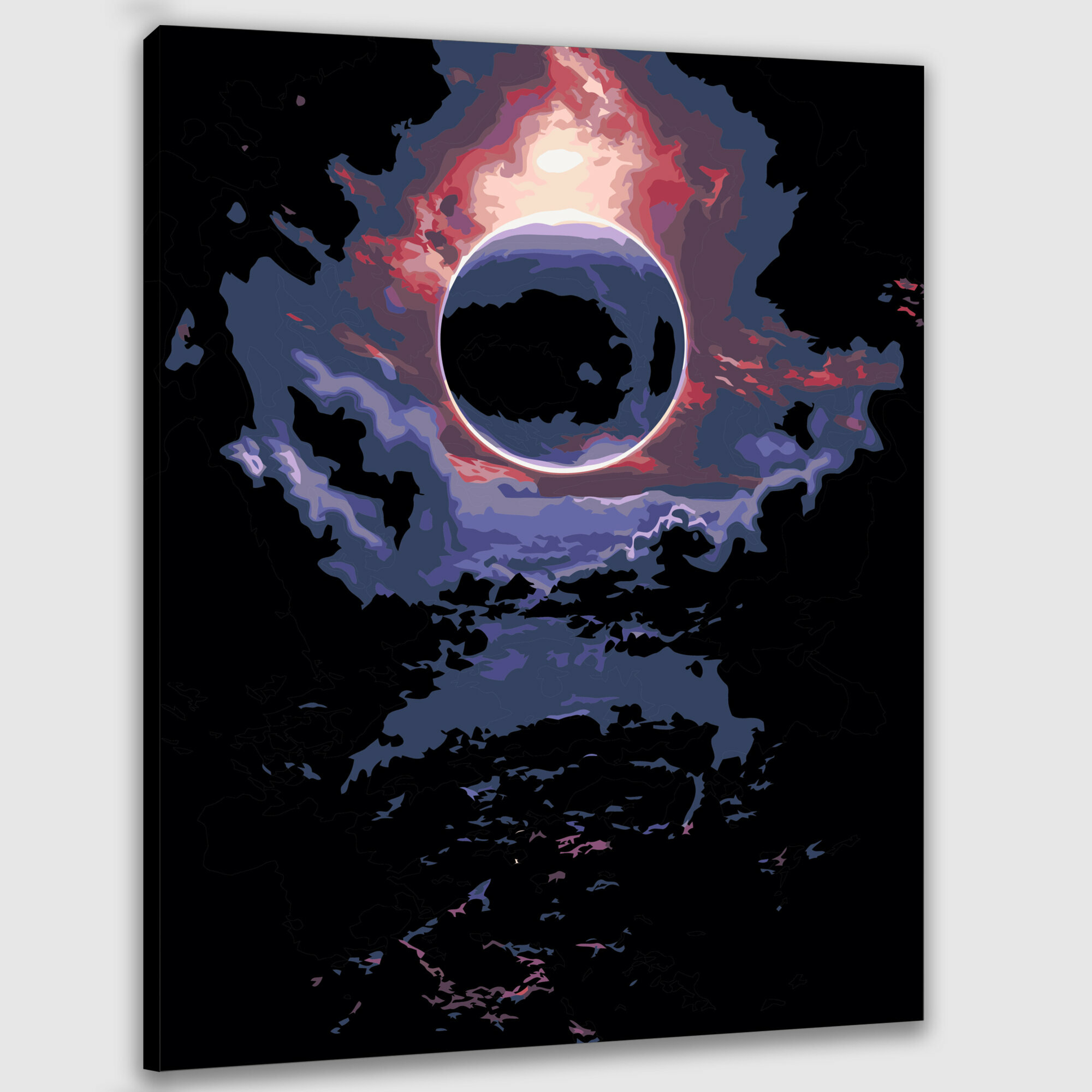 Картина по номерам 40x50 см, лунное затмение, астронавт, Луна, Земля, космос, тень Земли, синий, пурпурный, облака