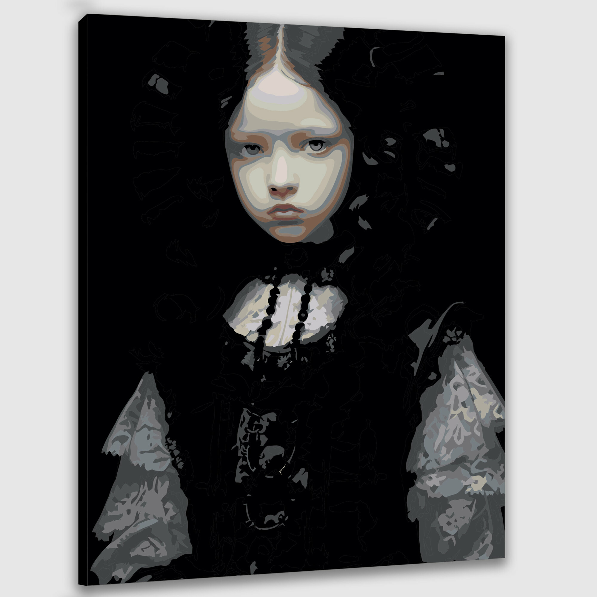 Картина по номерам 40x50 см, картина, масло, кукла, готический стиль, кисть, кружевной наряд, фарфоровое лицо, тоска