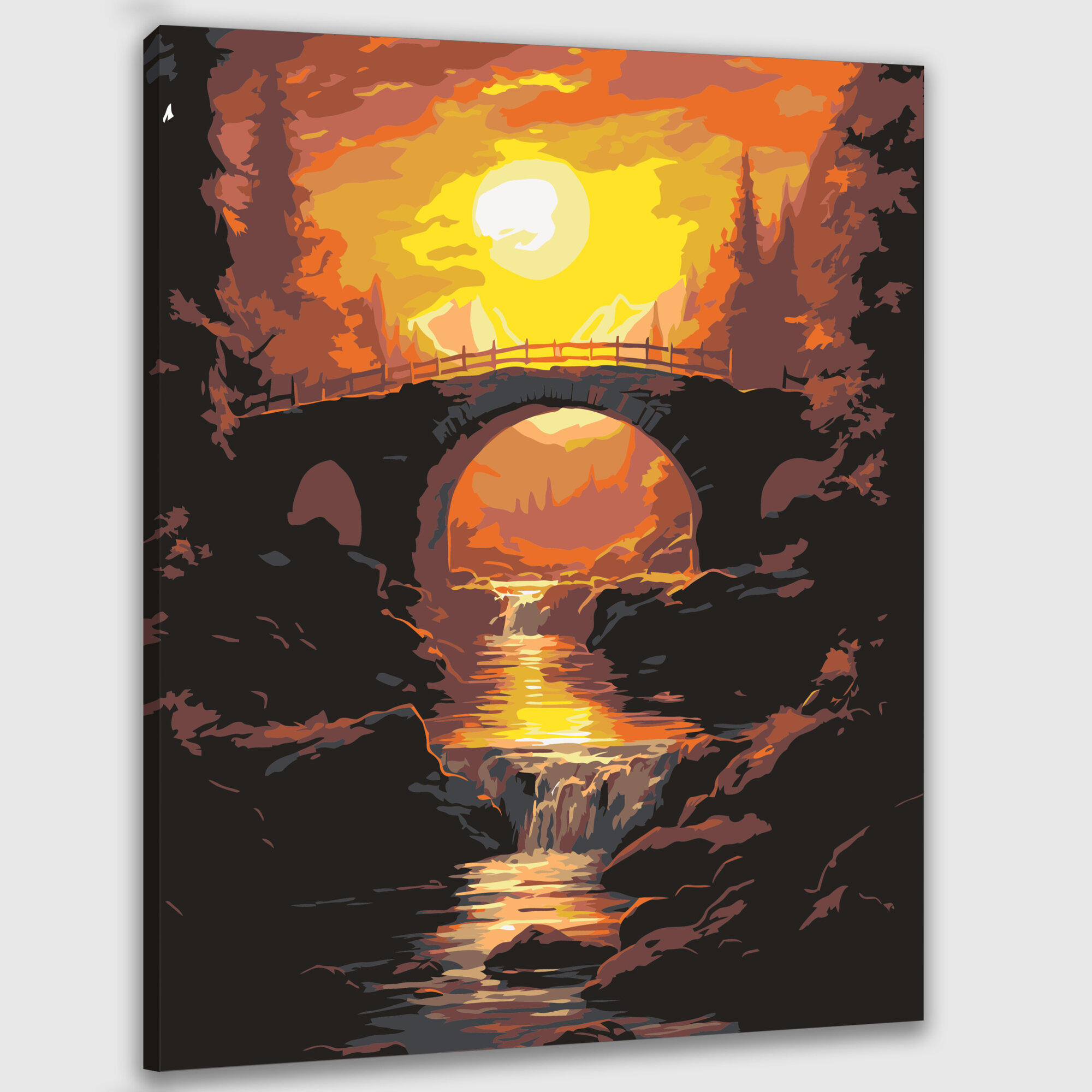 Картина по номерам 40x50 см, цифровая картина, живописный пейзаж, каменный мост, узоры, символы, тихая река