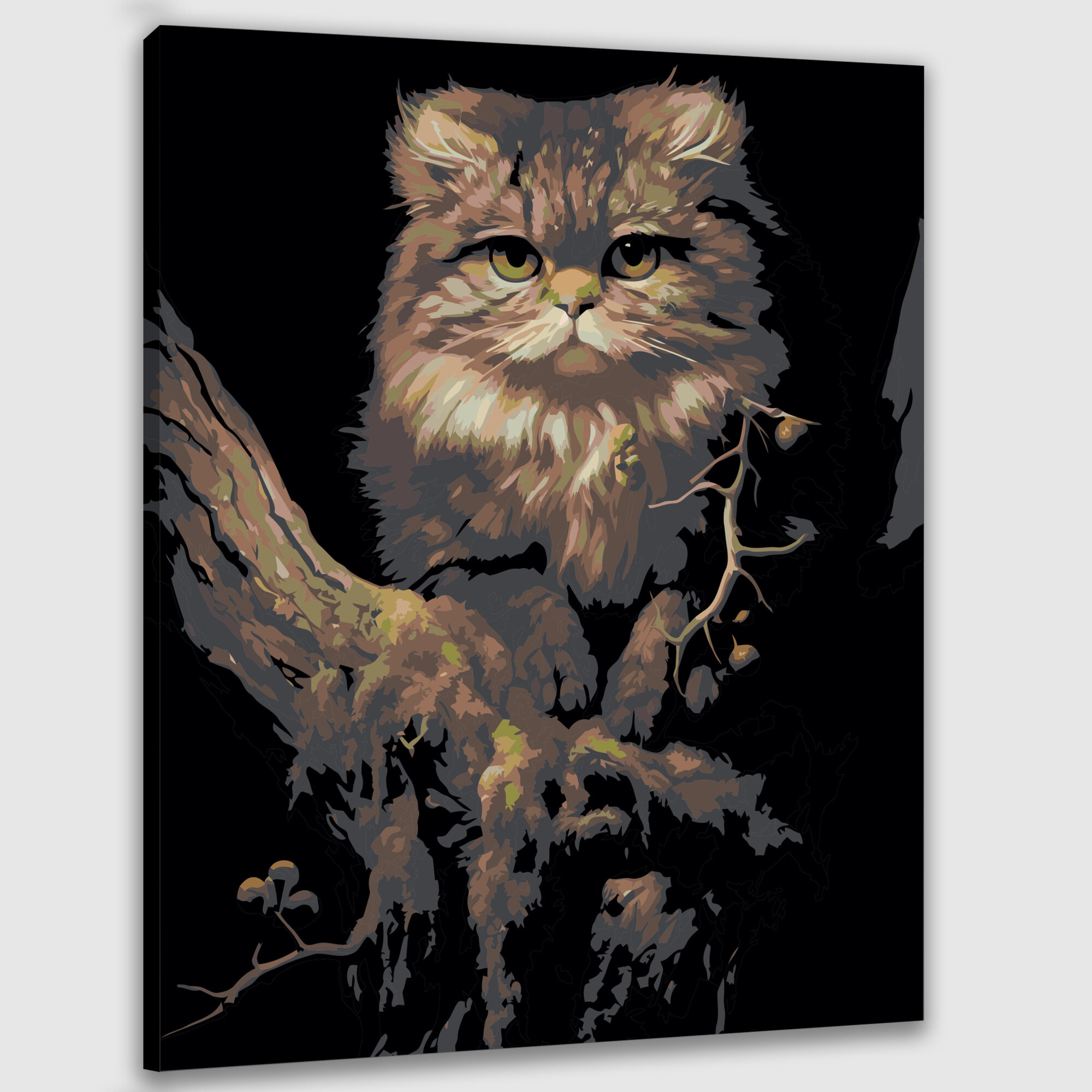 Картина по номерам 40x50 см, картина, масло, старые мастера, Манул, древнее дерево, землистые тона, безвременье, мазок