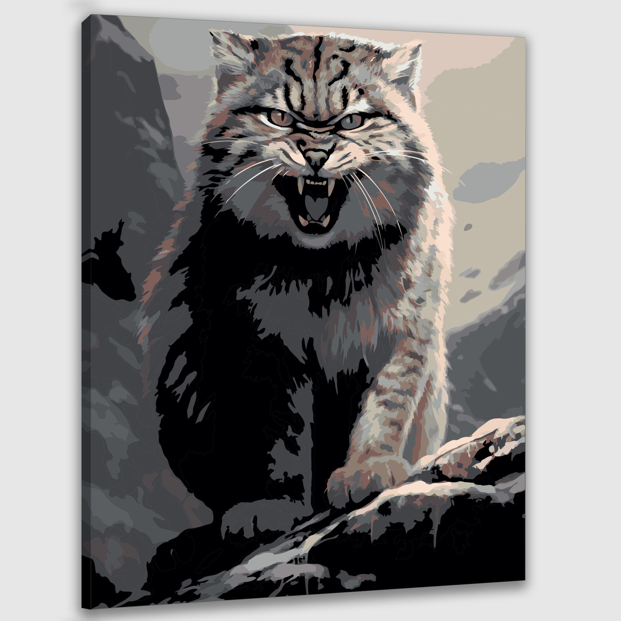 Картина по номерам 40x50 см, манул, густой мех, напряженное выражение лиц, жизнестойкость, приспособляемость