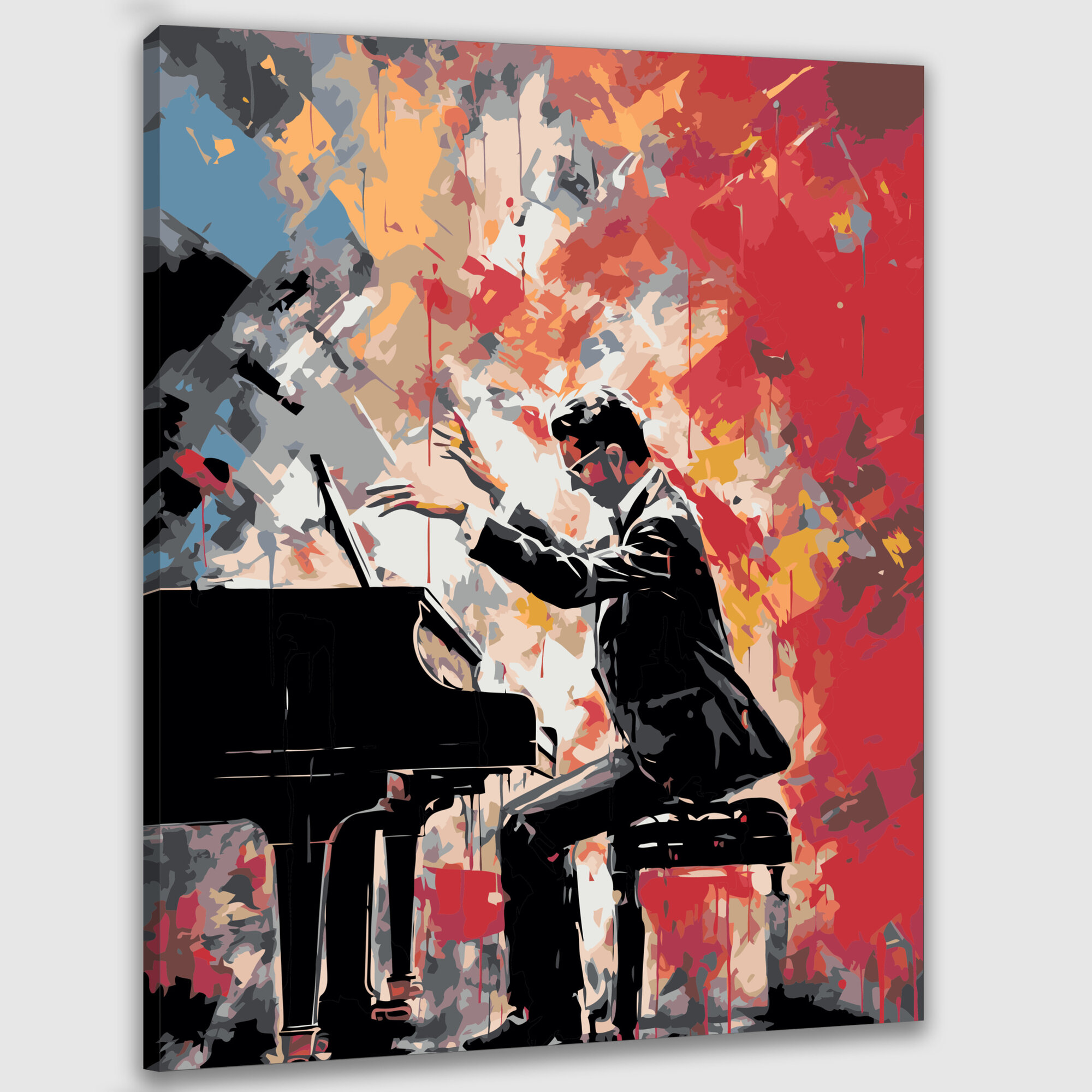 Картина по номерам 40x50 см, картина, смешанная техника, джазовый музыкант, пианино, ритм, элегантность, холст
