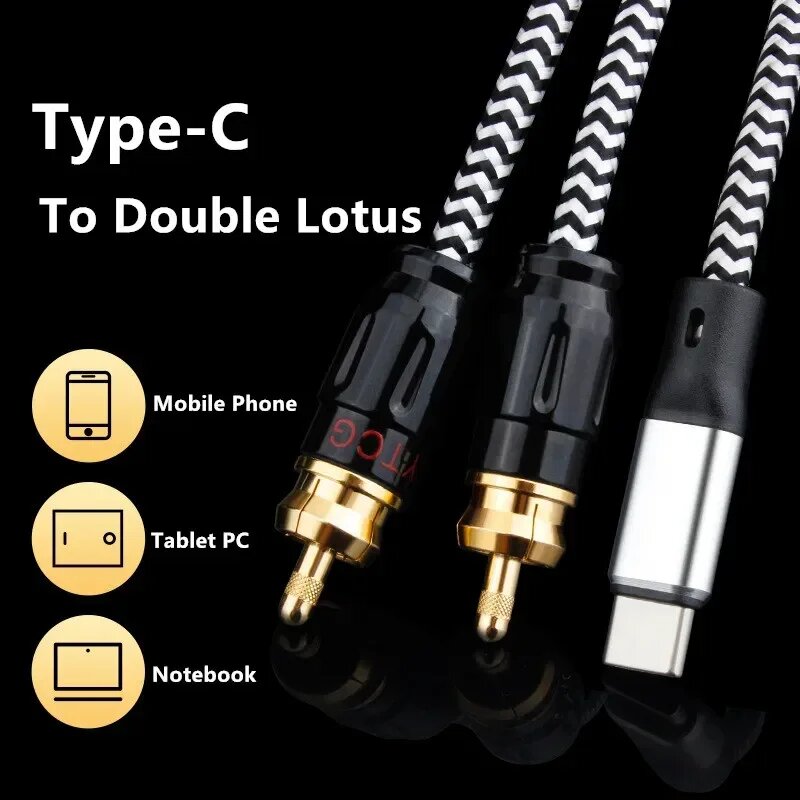 Аудиокабель USB C - 2RCA, 1.5м, черный — фото 1
