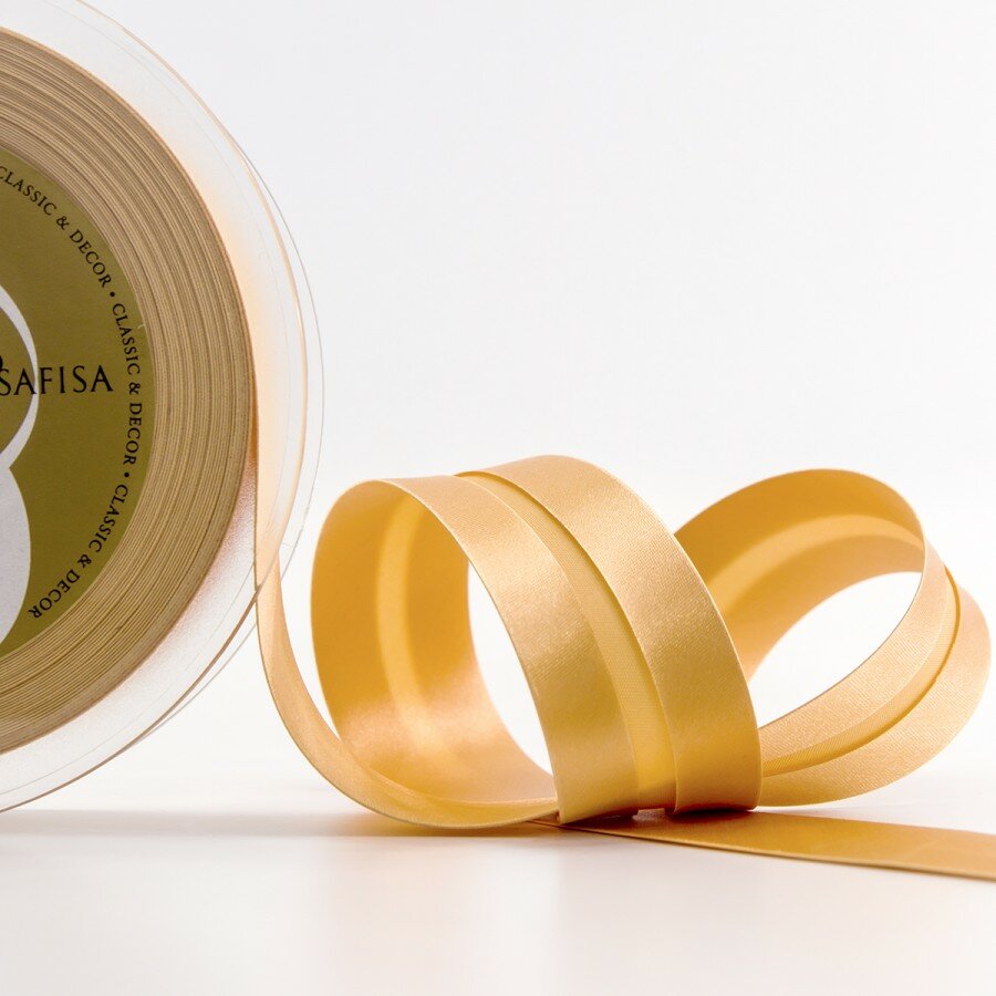 Косая бейка атласная 30 мм, 25 м, цвет 54, бежево-золотистый