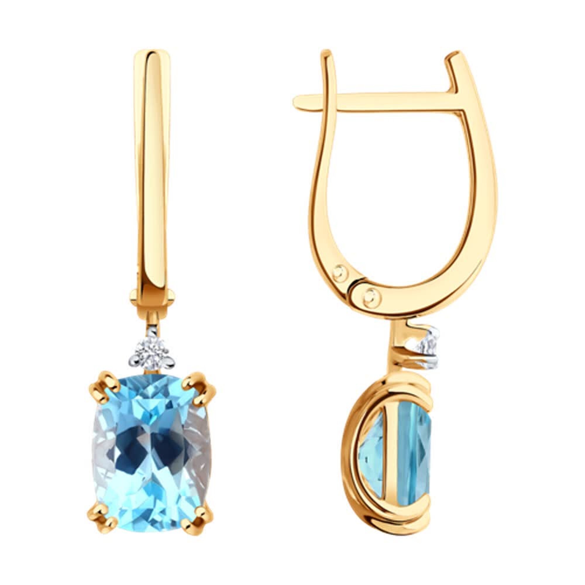 Серьги, красное золото, 585 проба, фианит, топаз