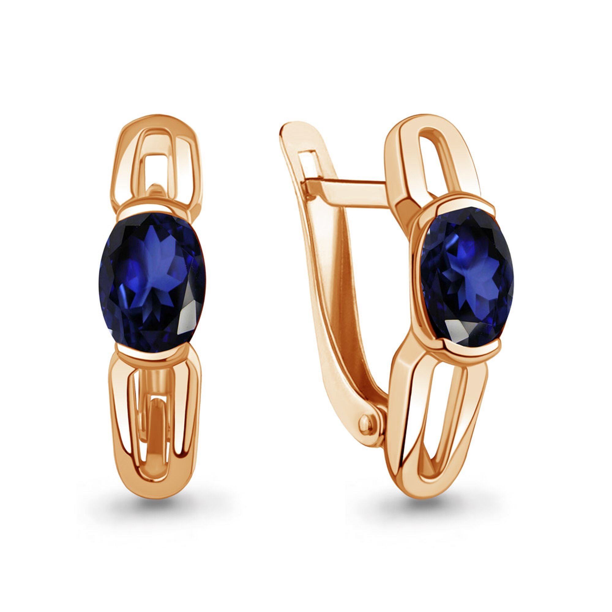 Серьги, серебро, 925 проба, золочение, сапфир синтетический