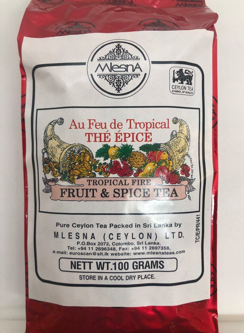 " Млесна" чай цейлонский черный листовой " Тропический огонь " ( аромат тропических фруктов и специй) 100 г