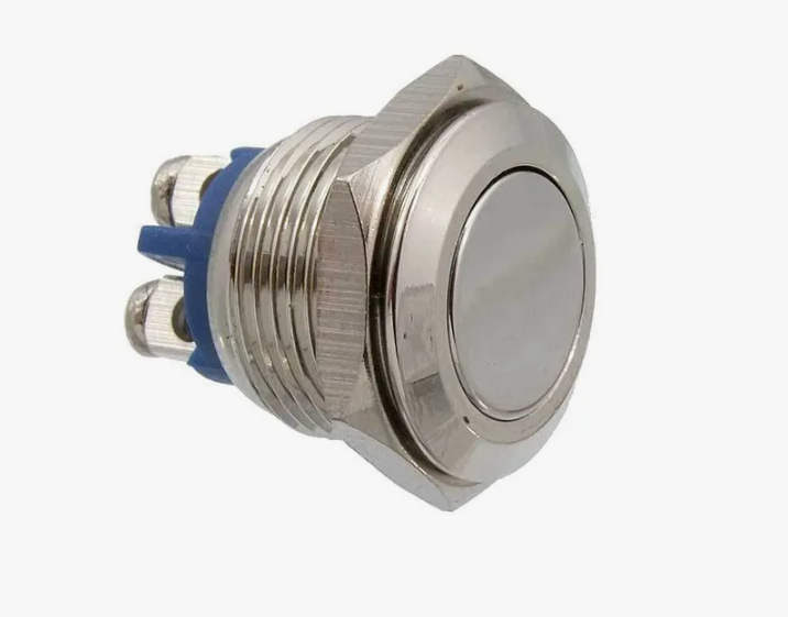 Антивандальная кнопка с креплением в корпус PBS-28B-2, кнопка 250В 5А OFF-(ON) без фиксации металл