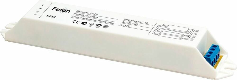Аппарат пускорегулирующий электронный балласт FERON 2*18W T8/G13 230V, EB52