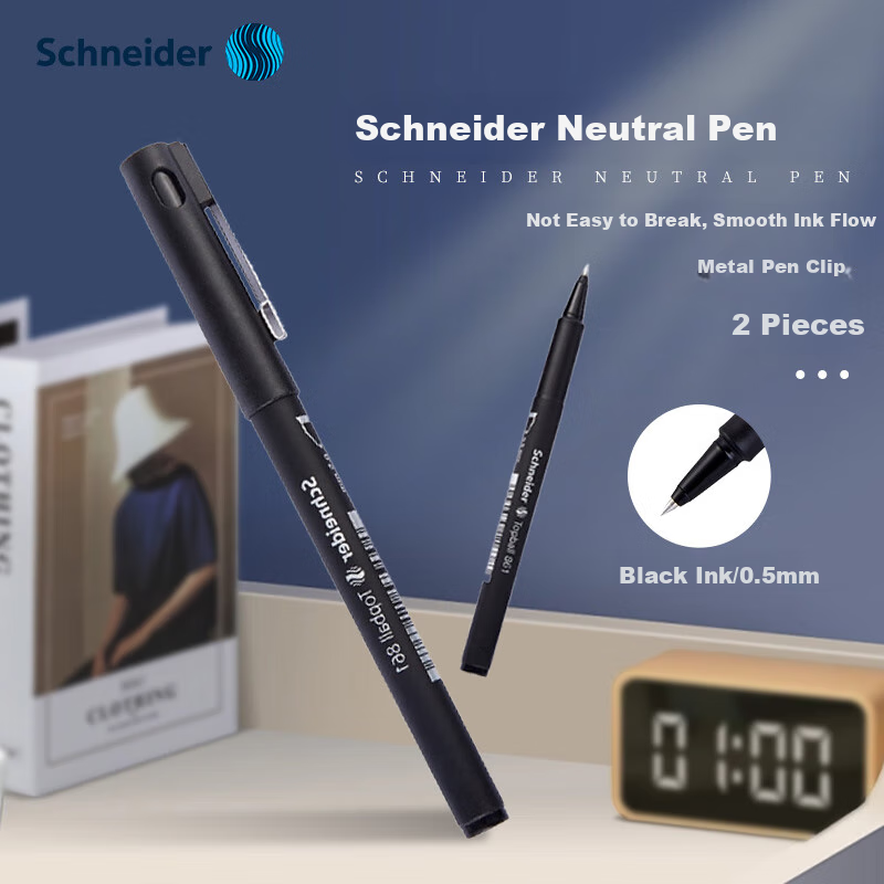 Schneider 0.5mm Neutral Pen for Students, Exams, Adults, Office, Signing, Bullet Tip, German Imported Liquid Ink Pen 861 Black Barrel, Pack of 2