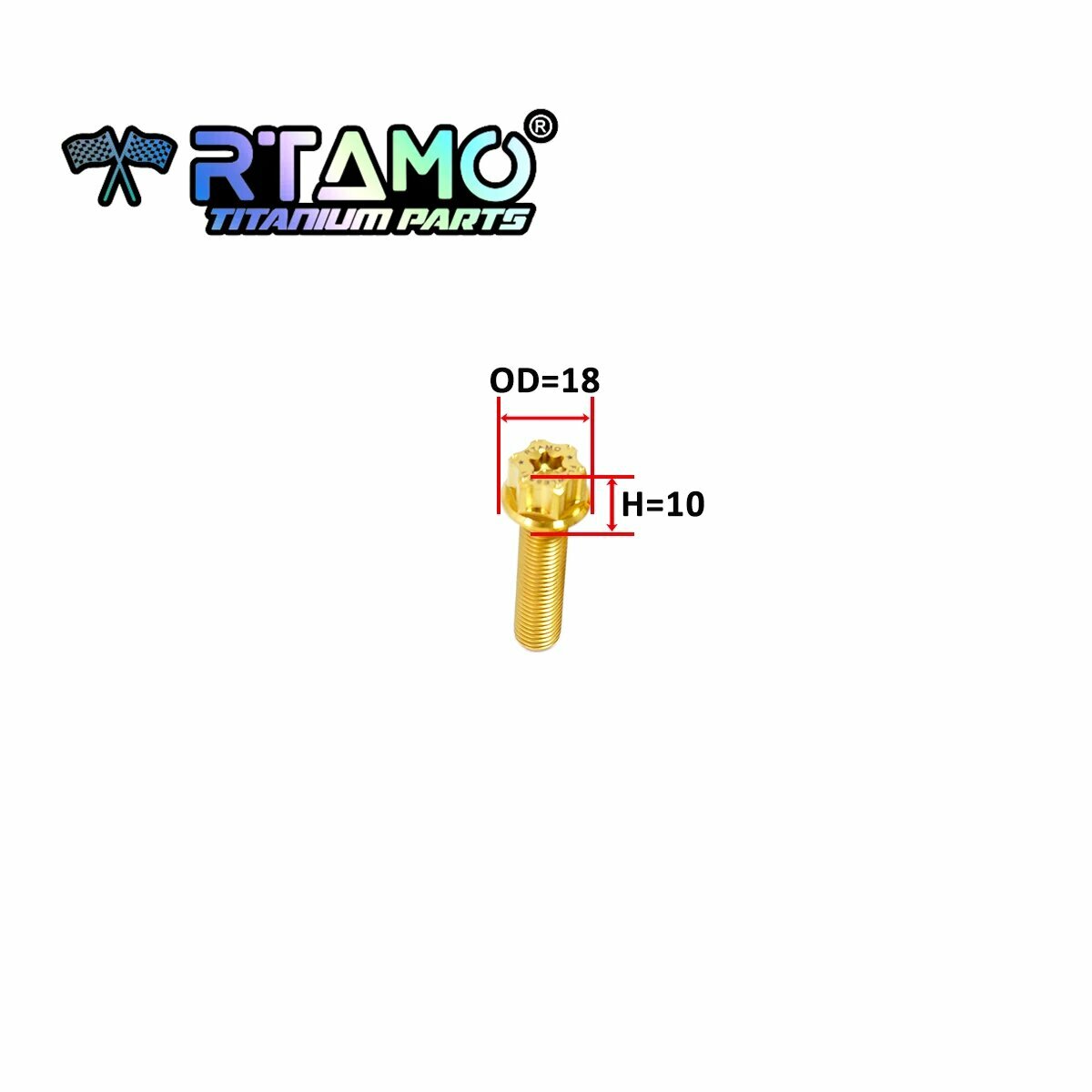 RTAMO Титановый болт M10X23/25/27/30/35/40/45/50/55/60/70 1,25 шага Gold (1pc), M10X27 mm