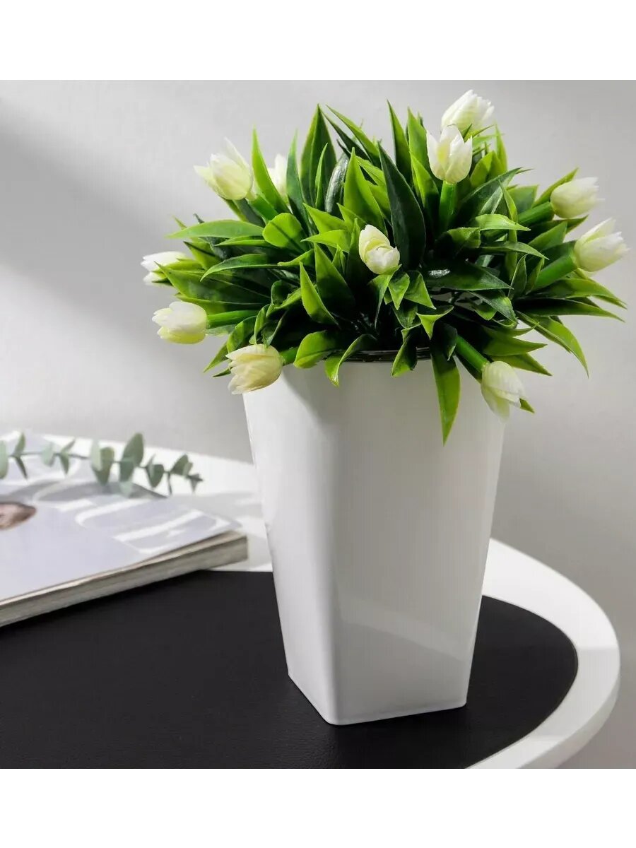 Кашпо для цветов со вставкой Грейс,1,4 л (800 мл), цвет белый