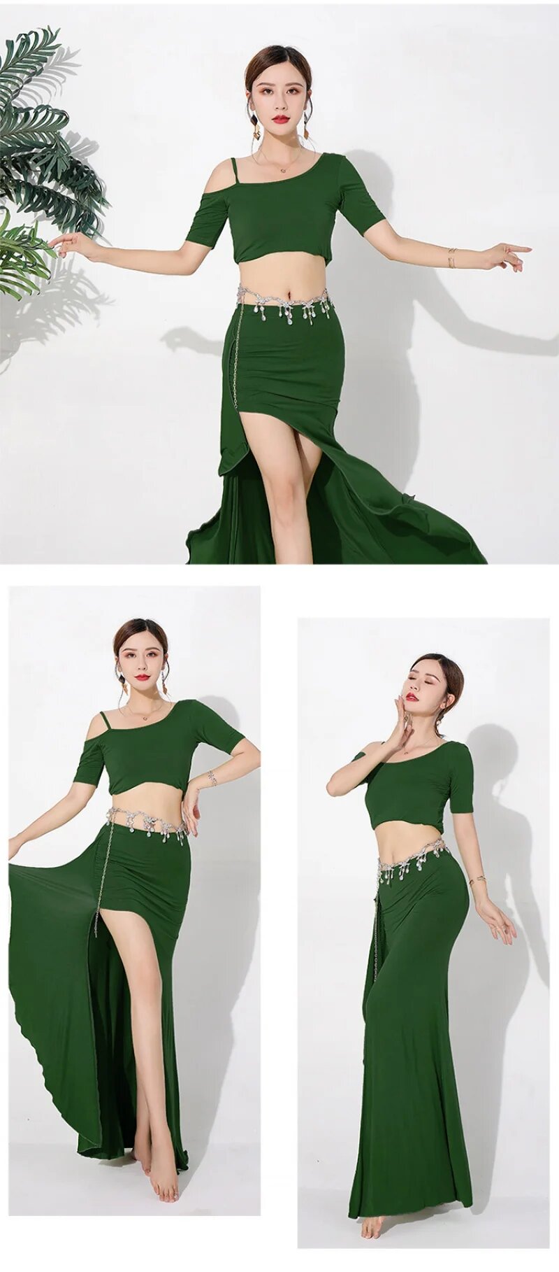 Женский костюм для танца живота из ацетата XXL, green