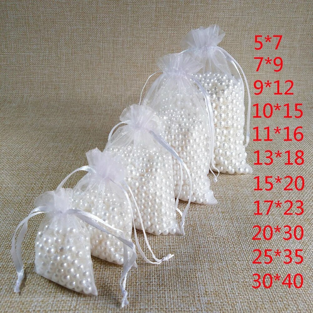 Белые подарочные пакеты organza 7x9см, 500шт