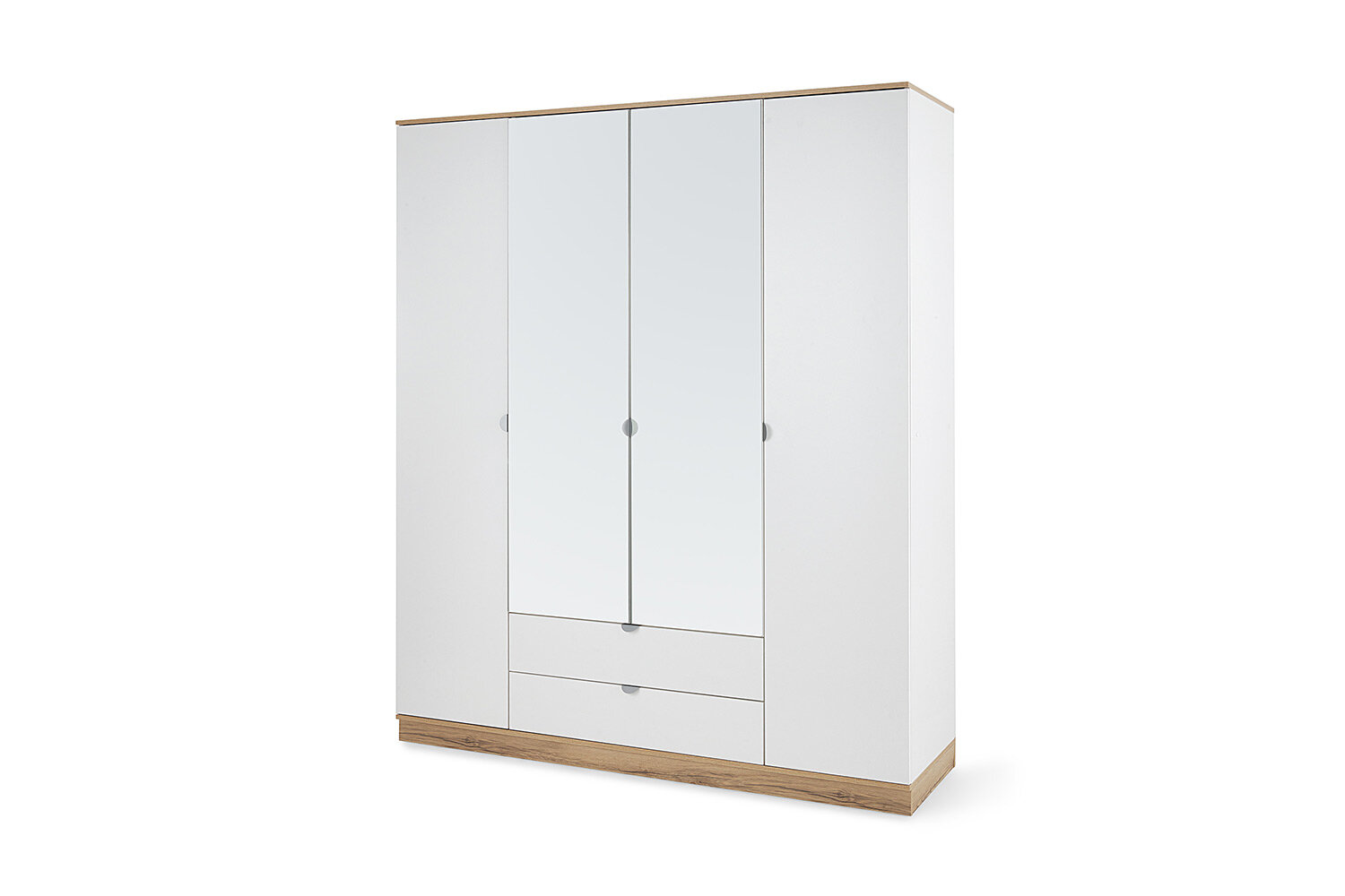 Шкаф 4-створчатый с зеркалом Hoff Юкки, для одежды, 180х220х55,1 см, напольный, ЛДСП, цвет дуб делано, белый