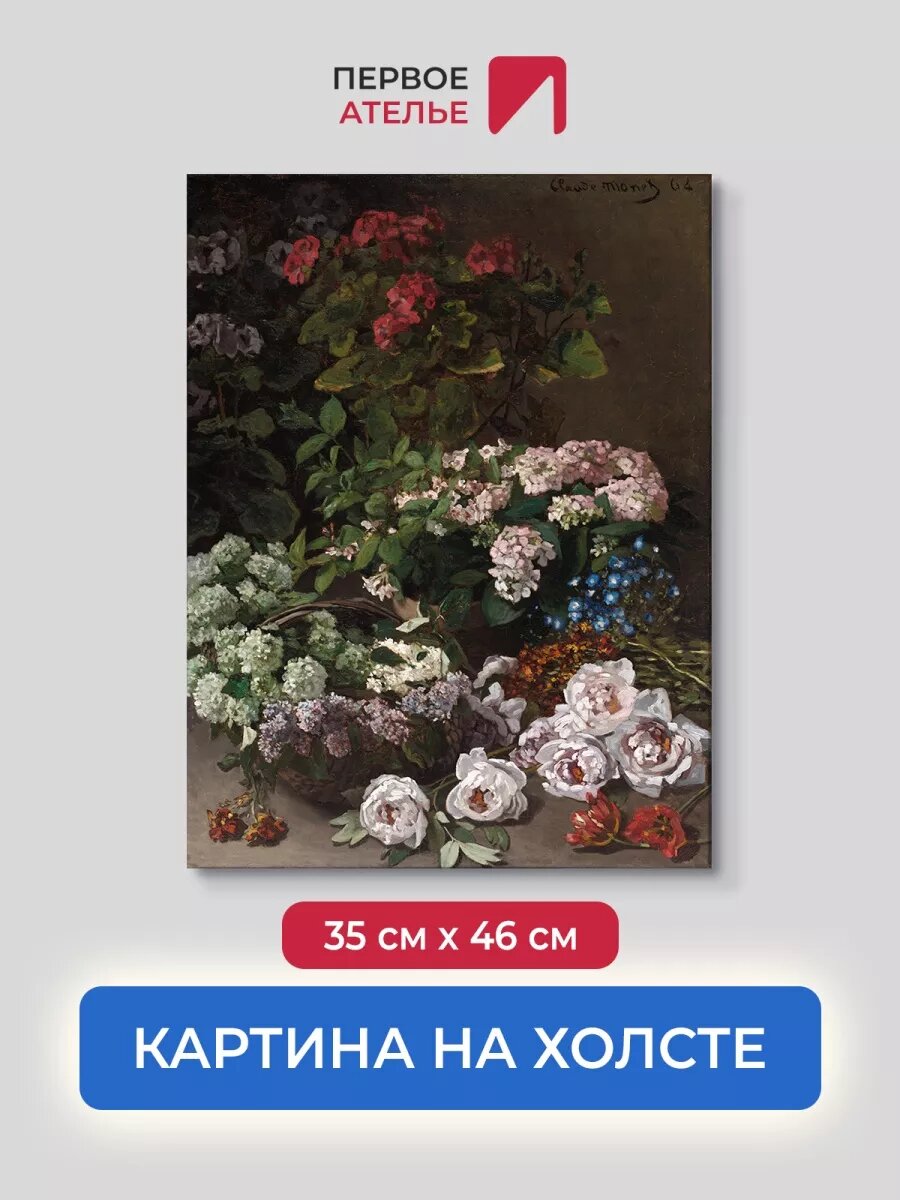 Картина репродукция Клода Моне "Весенние цветы" 35х46 см (ШхВ), на холсте